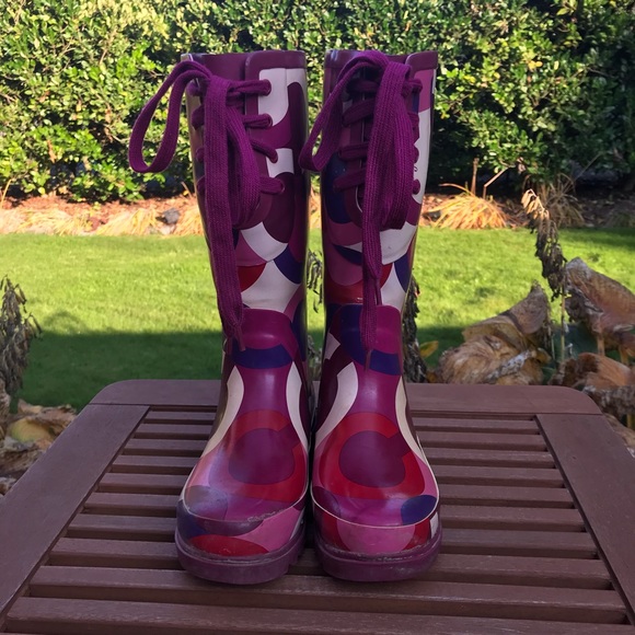 Coach | Shoes | Coach Periwinkle Rubber Boots Sz 5 | Poshmark